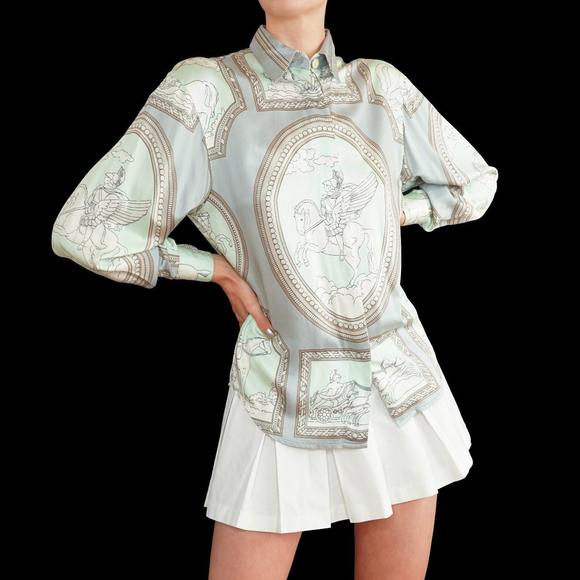 Mondi | Tops | Vintage 9s Frames Print Blouse With Winged Knight ...